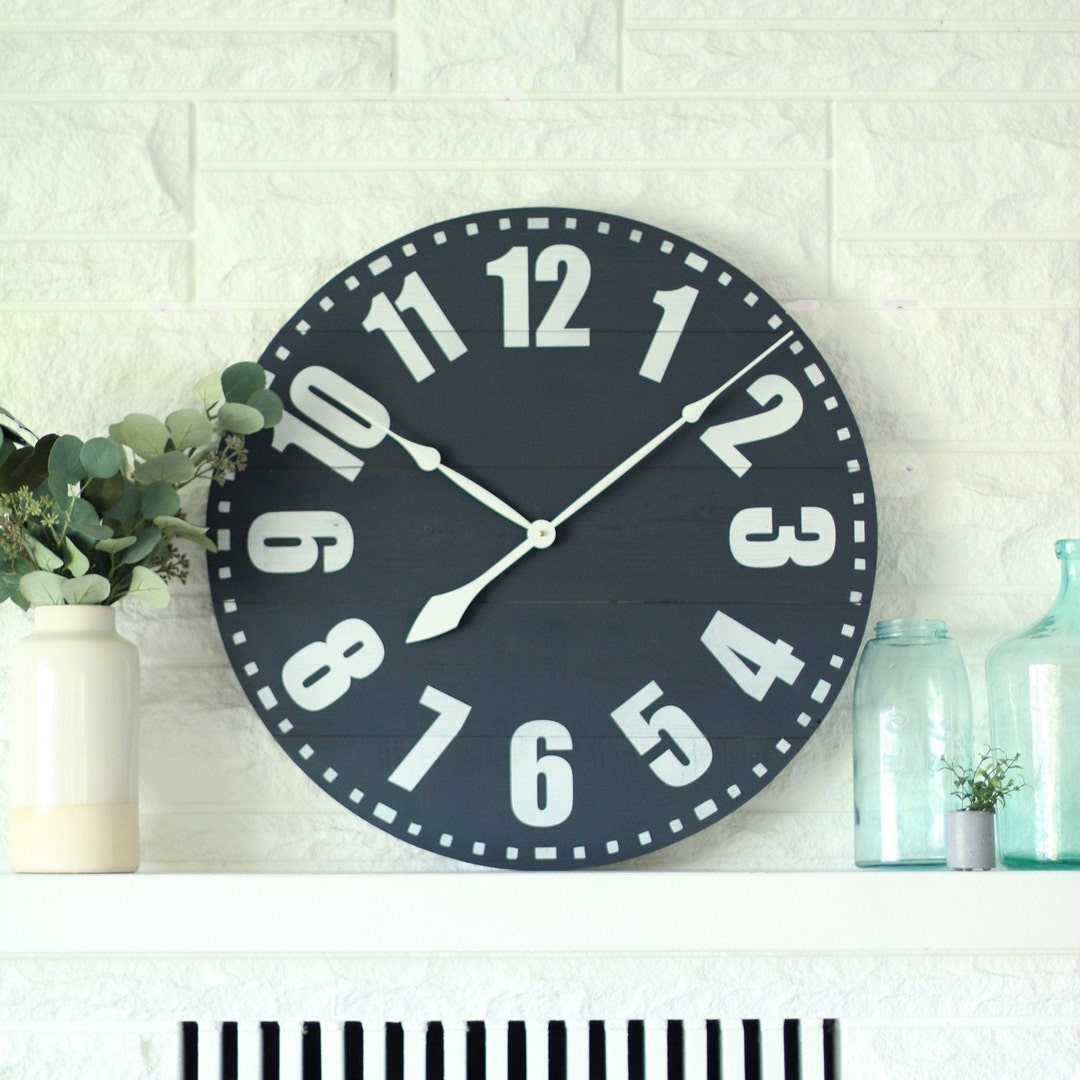 25"/30" Bentley in Navy - Clock With Numbers - Farmhouse Wall Decor ...