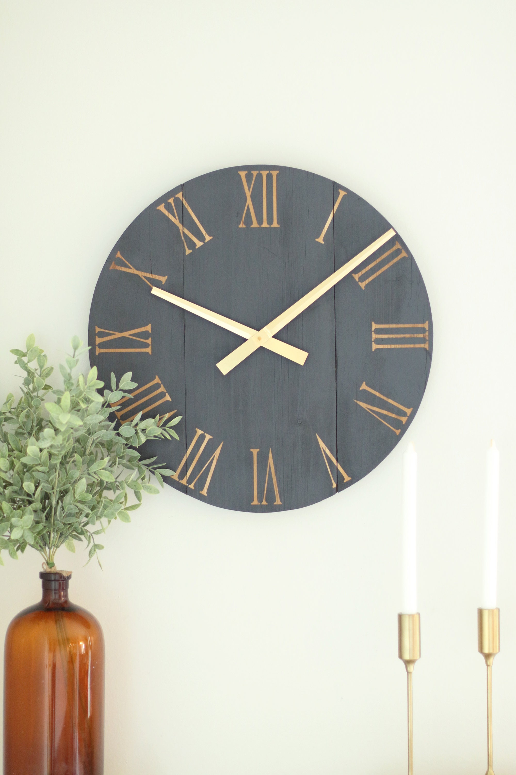 Large Wall Clock Navy & Gold Mid Century Modern Modern | Etsy