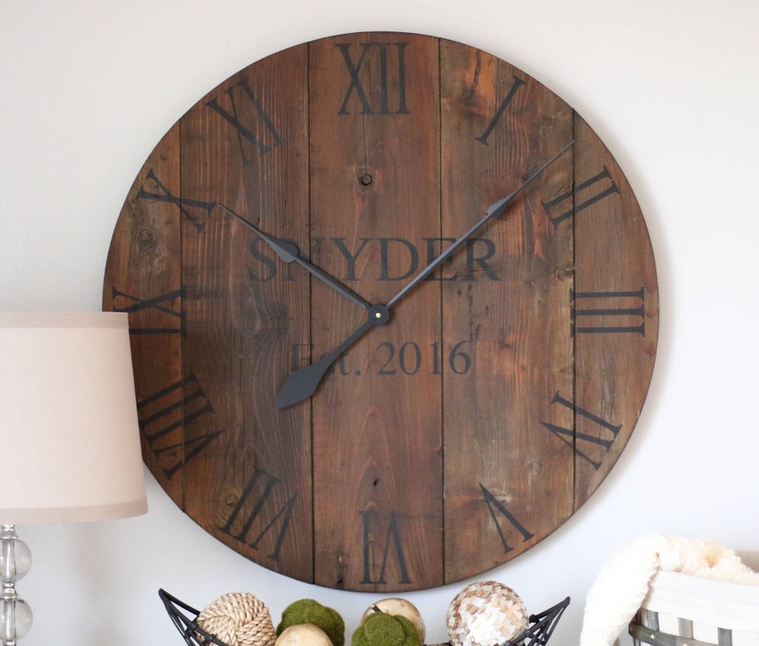Personalized Barn Wood Clock – Dark Walnut, Family Name Sign - Etsy