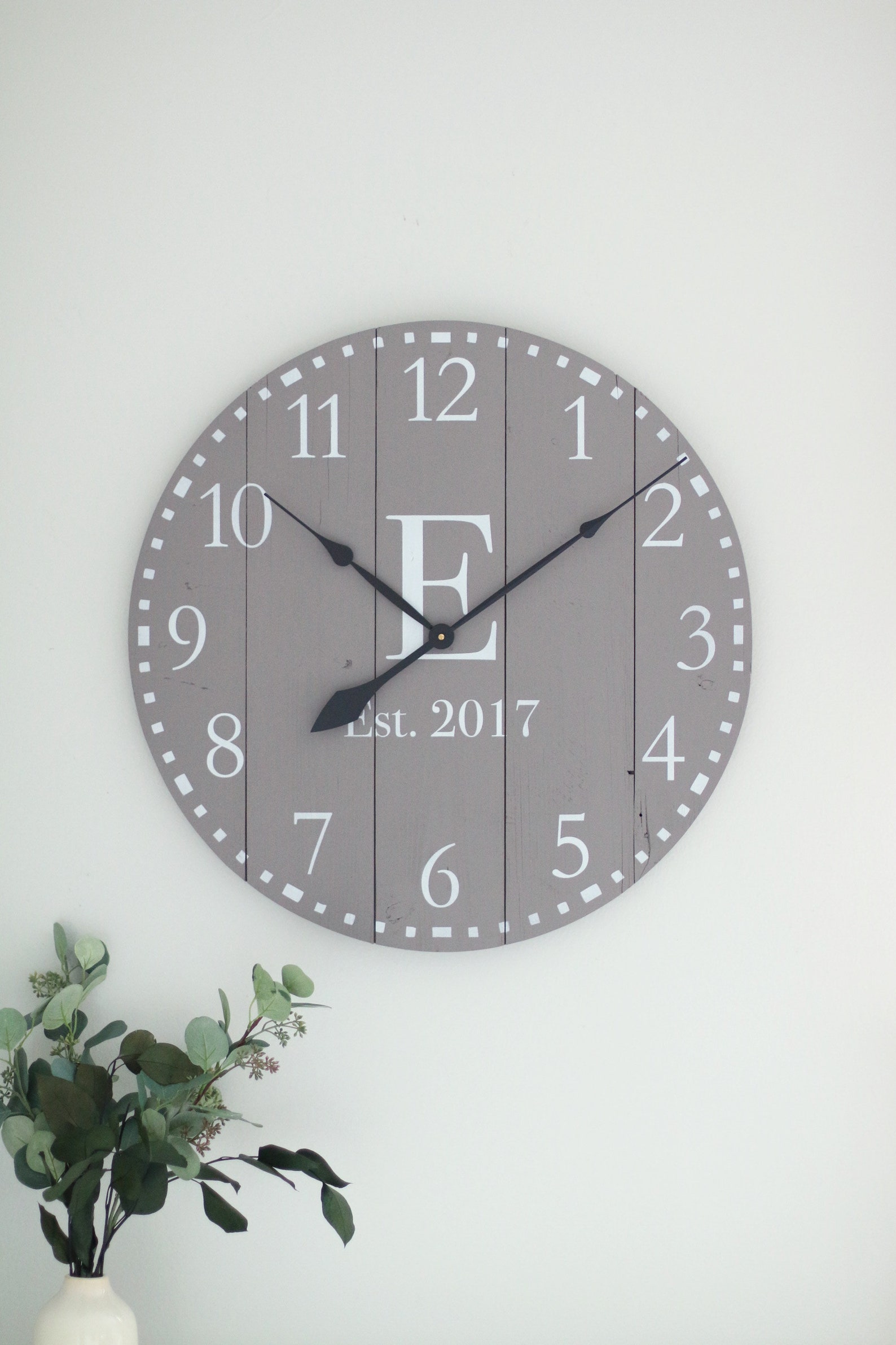 Large Wall Clock Grey Chalk Paint Living Room Decor - Etsy