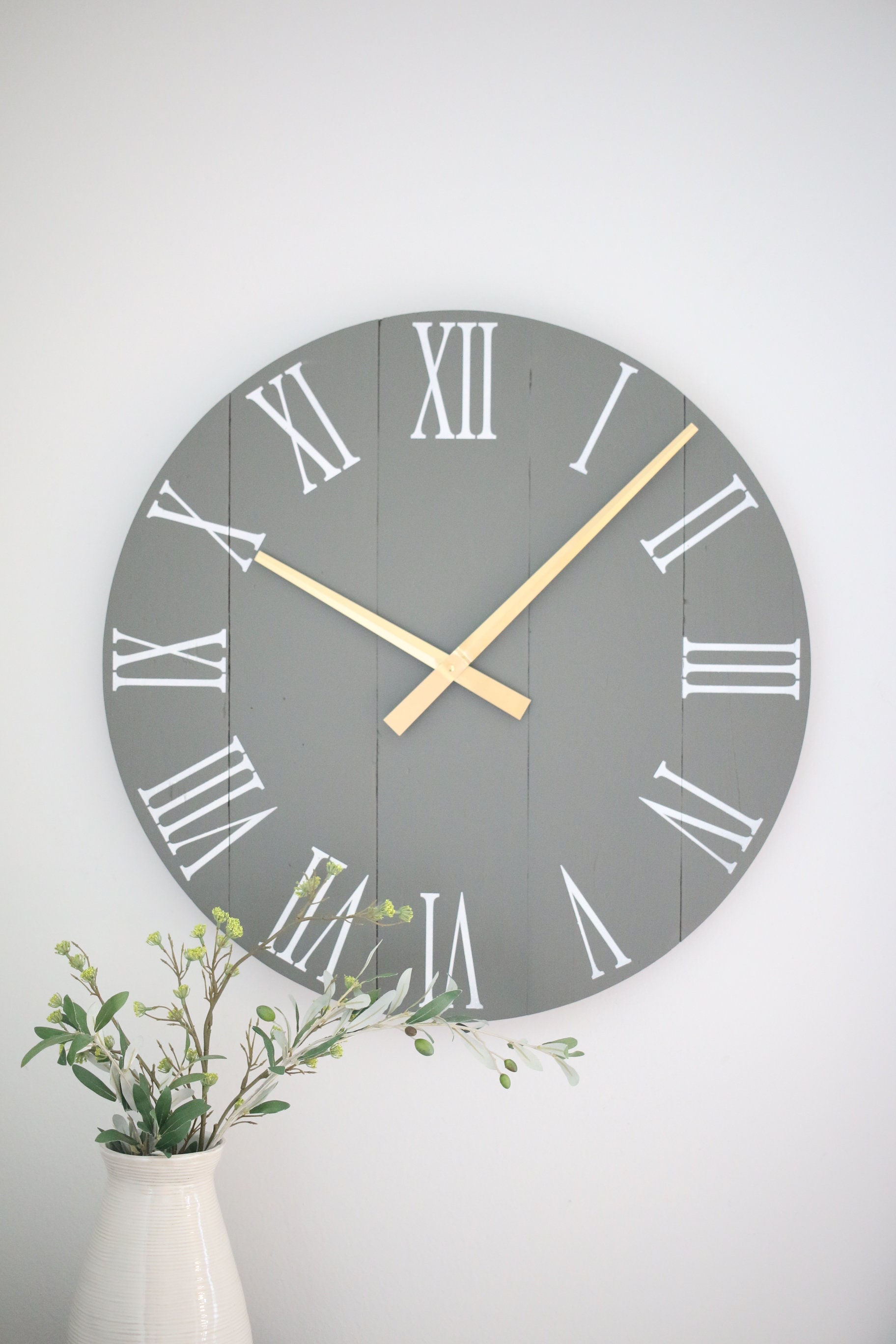 Large Wall Clock Neutral Grey/green Farmhouse Wall Decor - Etsy