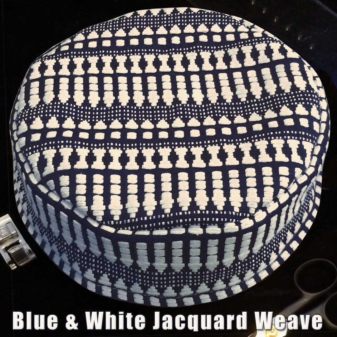 24" Circ X 2.5" H Band Blue White Linear Jacquard Weave Hat, Bucharian ...