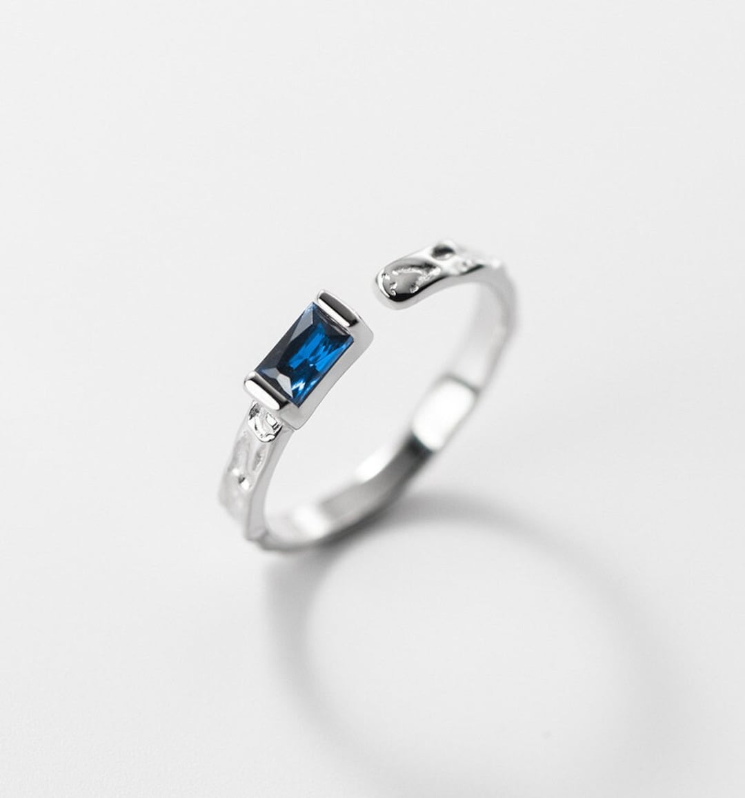Sterling Silver Sparkle Blue Rectangle Cubic Zircon Delicate Adjustable ...