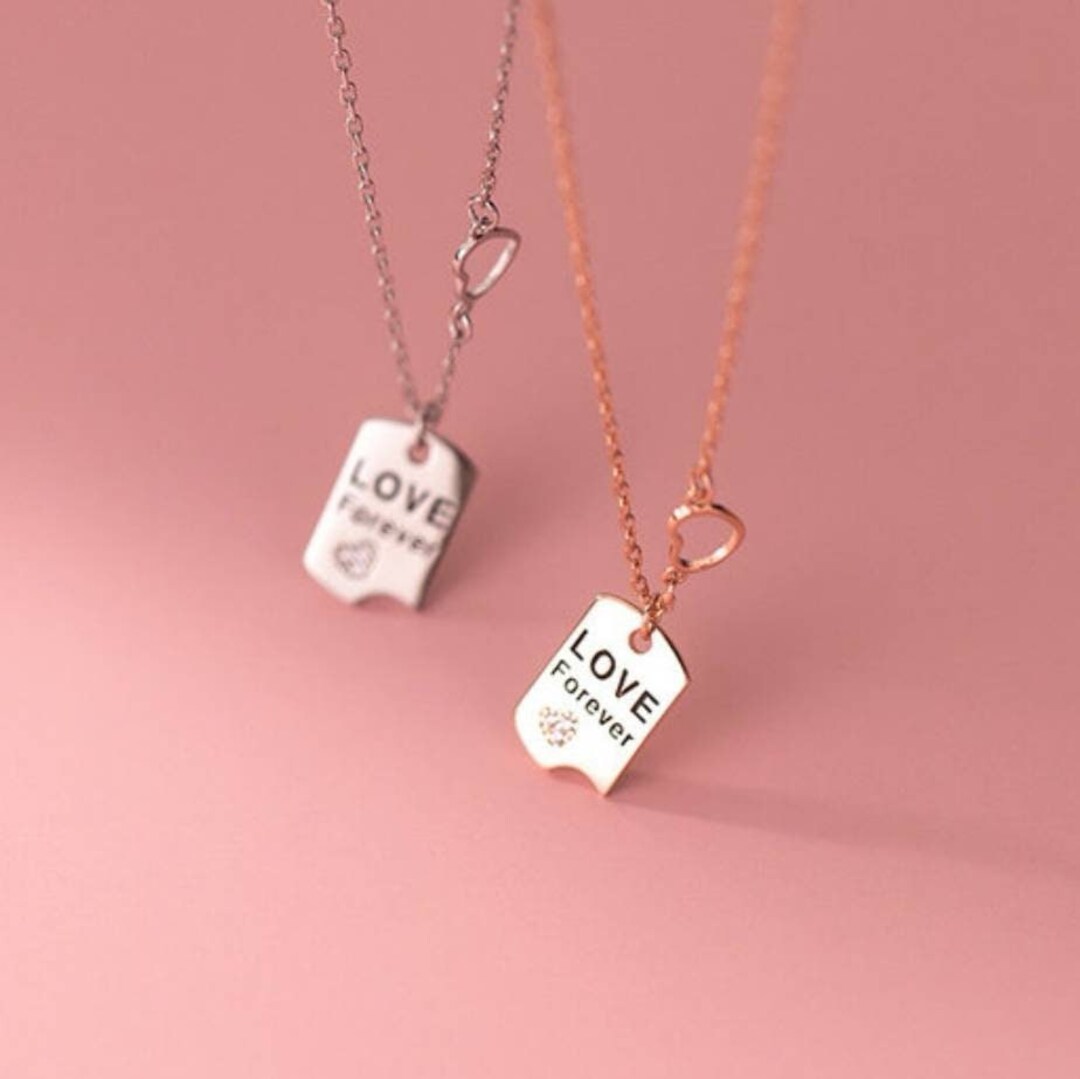 Love Forever Tag Sterling Silver Pendants, Heart CZ Jewelry Necklace ...