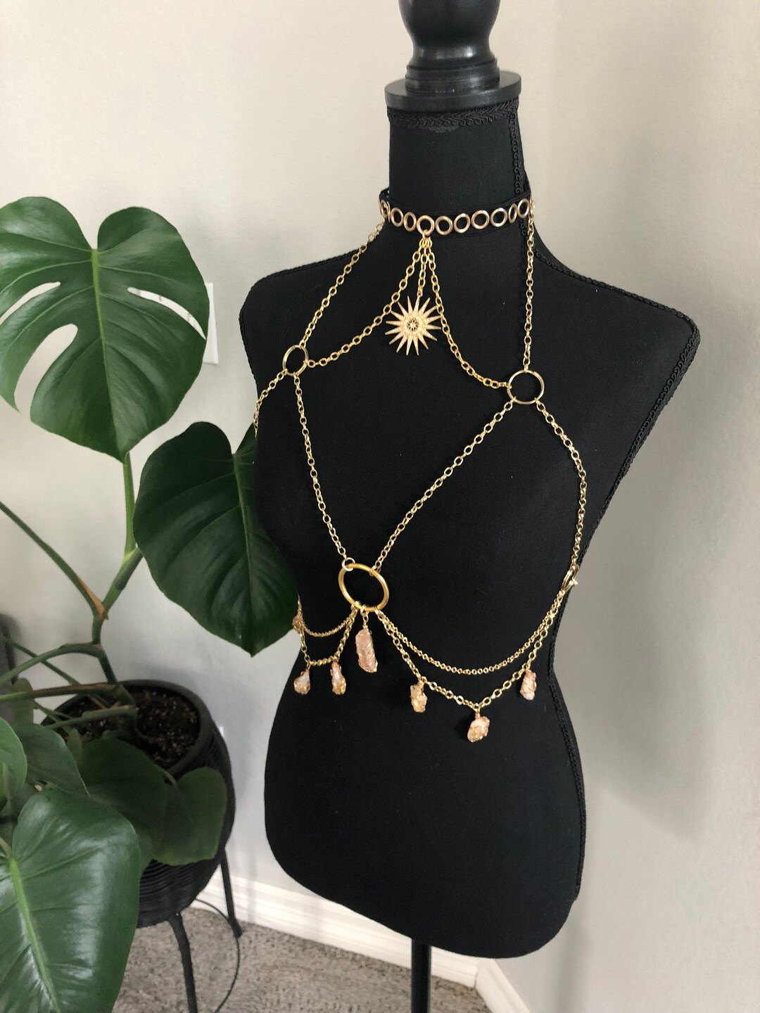 Crystal Choker Body Chain 18k Gold Plated Brass - Etsy