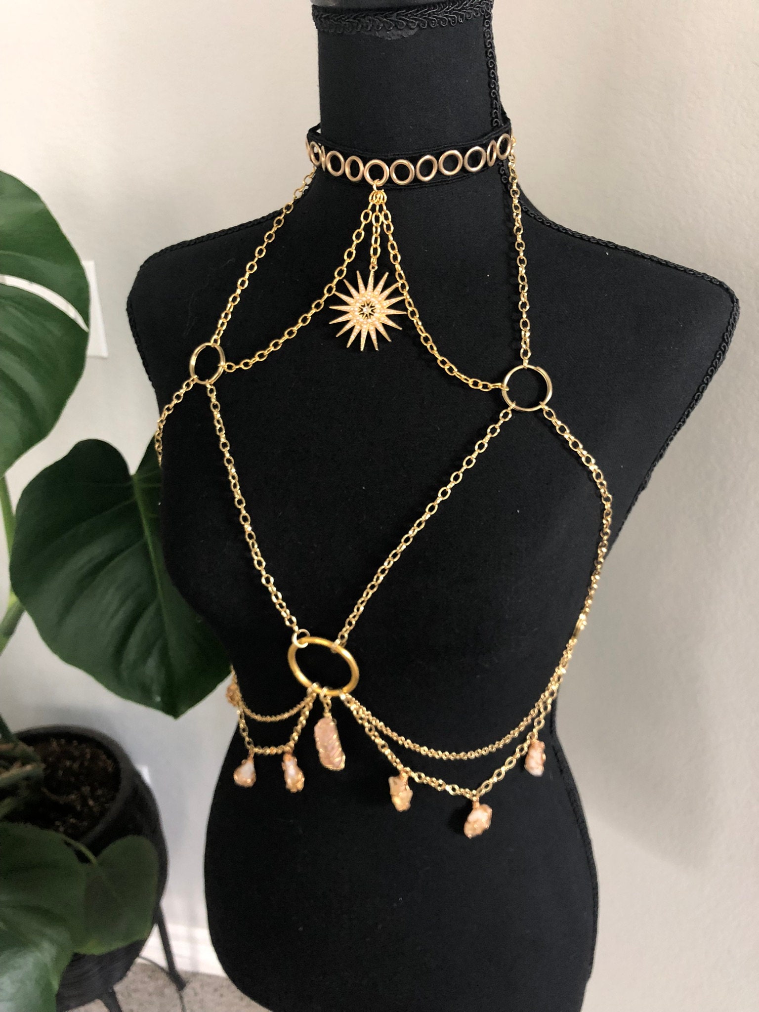Crystal Choker Body Chain 18k Gold Plated Brass - Etsy