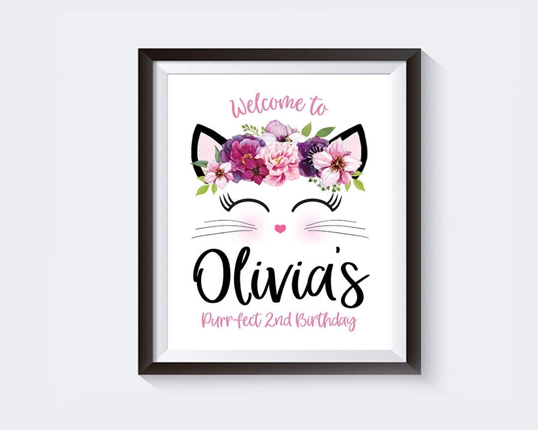 Floral Cat Welcome Sign, Kitty Welcome Sign, Cat Sign, Kitten Sign, Cat ...