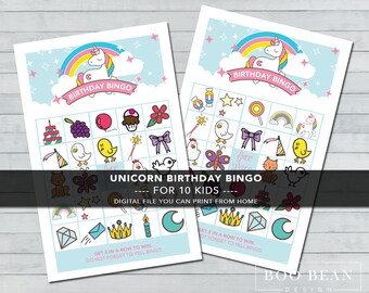 Unicorn Bingo Game printable Unicorn Tail Tag cards for Kid - Etsy
