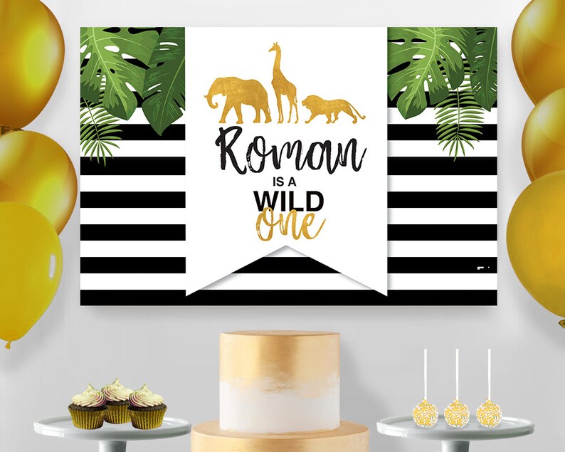 Golden Safari Welcome Sign Wild One Cake Table Safari Sign | Etsy