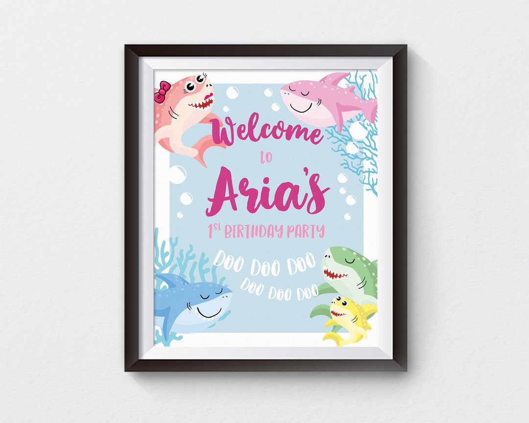 Girls Baby Shark, Pink Shark, Girls Shark Water Welcome Sign, Baby ...