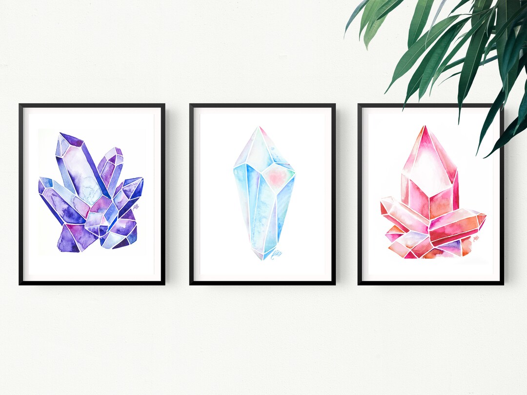 Printed Gem Watercolor Prints - Art Print, Nursery Art, Crystals, Gem ...