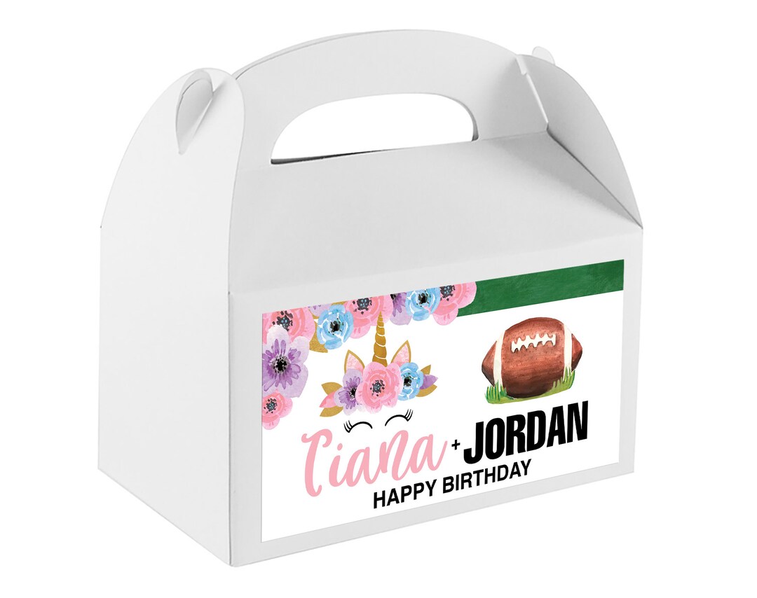 Unicorn Football Sibling Box Label, Twin Water Bottle Labels, Sibiling ...