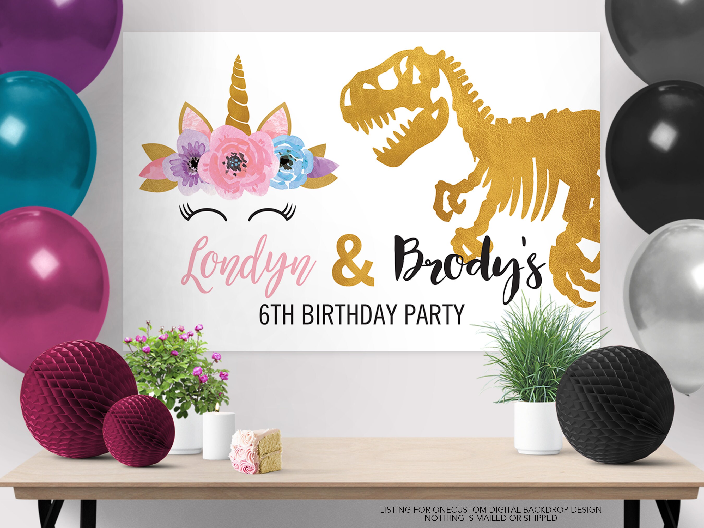 Sibling Birthday Cake Table Backdrop Design Dinosaur - Etsy España