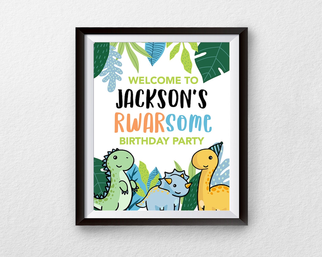 Cartoon Dinosaur Welcome Sign, Dinosaur Sign, Boys Dino Poster ...