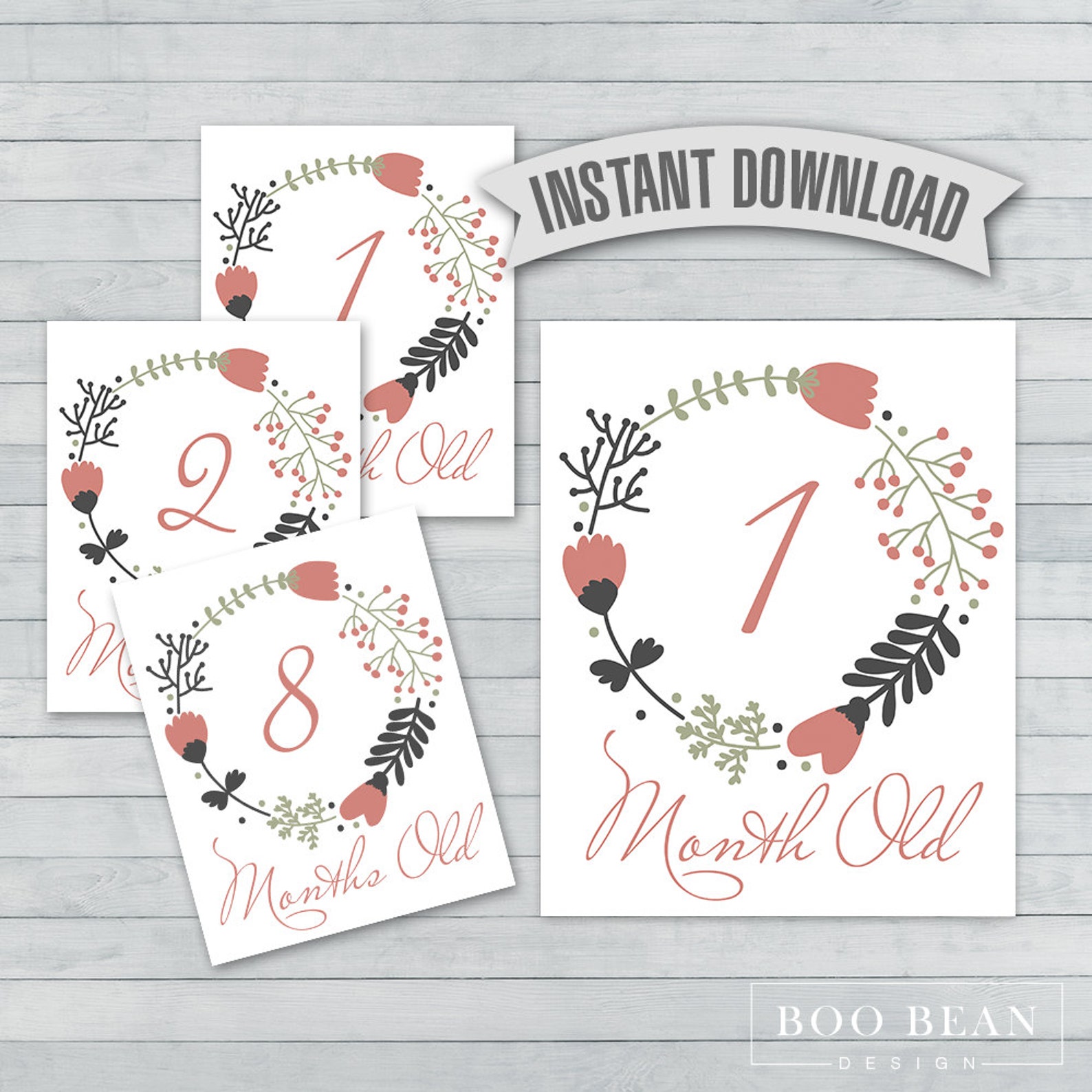 Floral Baby Month Signs Instant Download Printable Sign | Etsy
