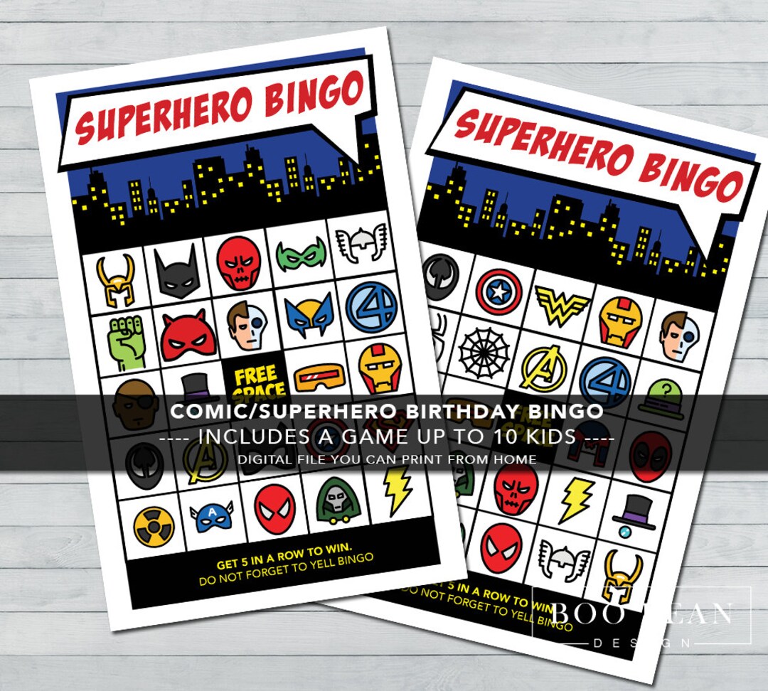Superhero Birthday Bingo Printable Game Superhero Birthday Game Hero ...