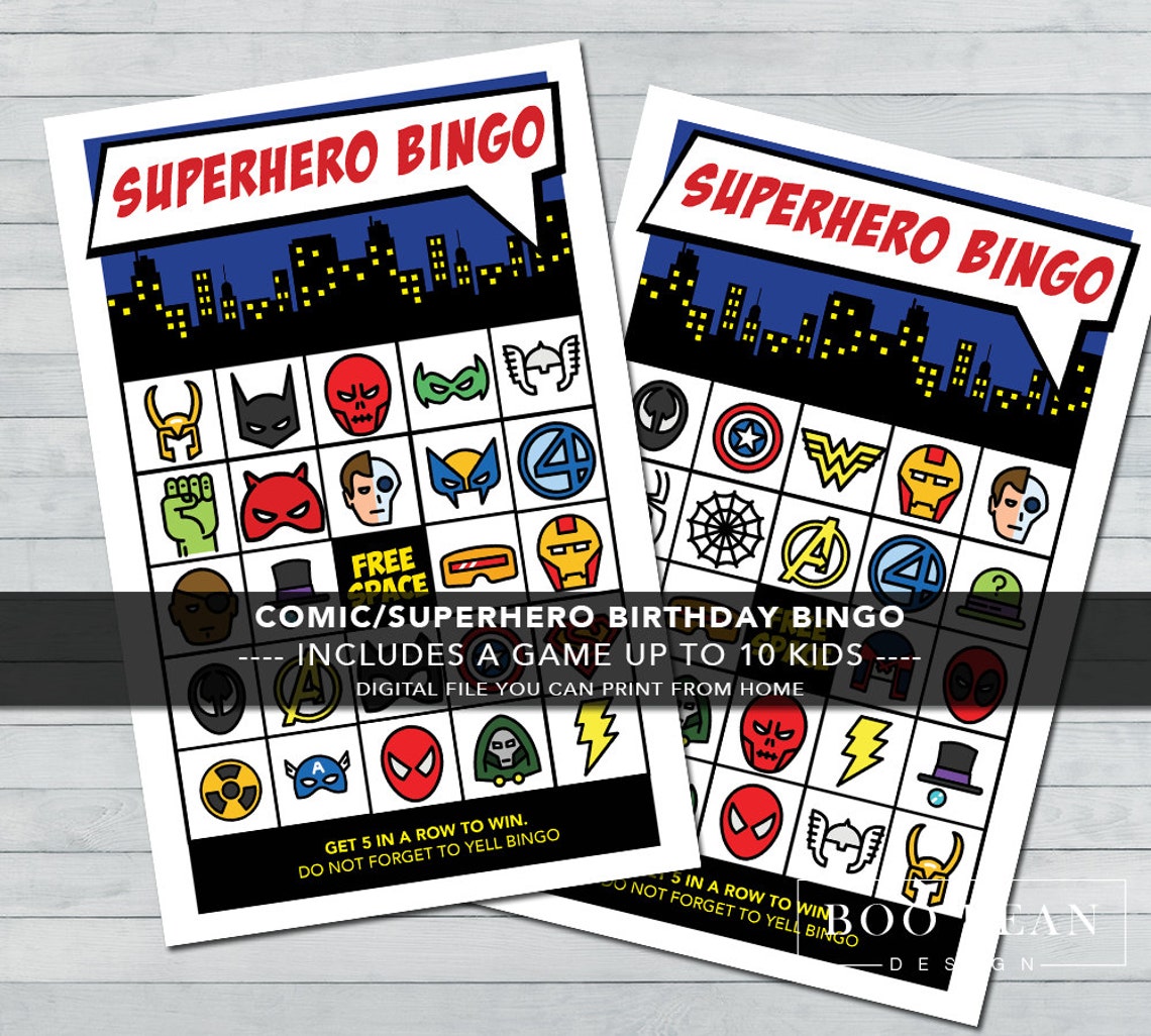 Superhero Birthday Bingo Printable Game Superhero Birthday - Etsy