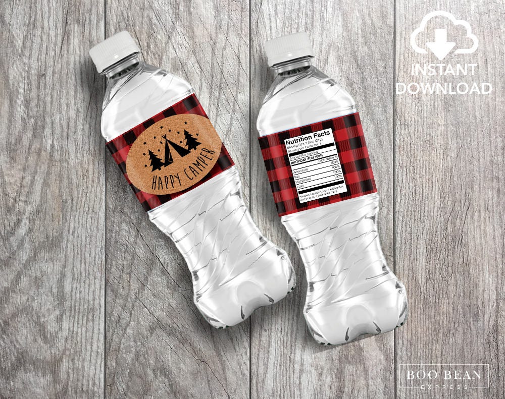 Happy Camper Water Bottle Label Camping Invitation - Etsy Canada