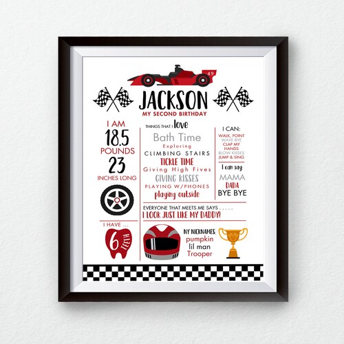 Racecar 1st Birthday Chalkboard Poster Race Car First - Etsy