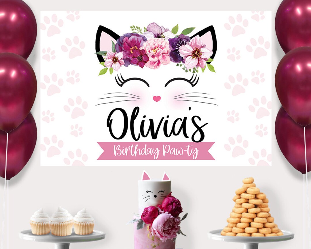 Cat Cake Table Background Design, Kitty Poster, Cat Party, Kitty Party ...