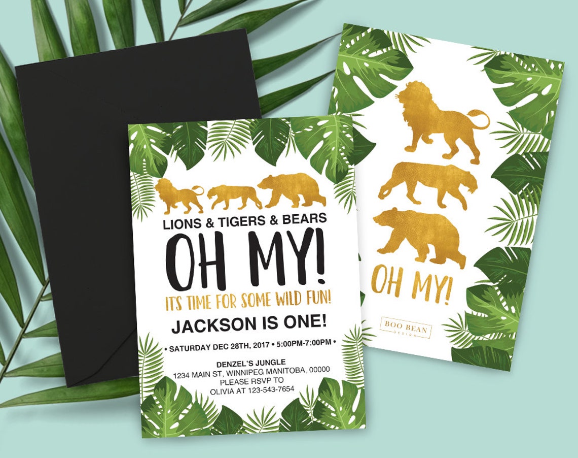 Lions Tigers and Bears Oh My Birthday Invitation Wild One - Etsy