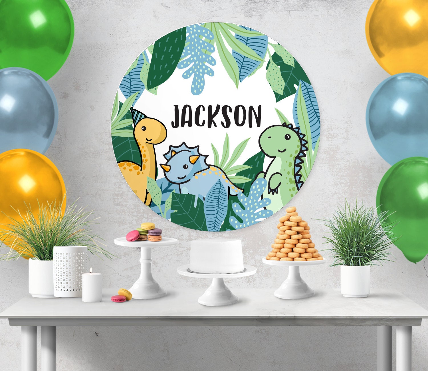 Cartoon Dinosaur Backdrop Circle Design Dinosaur Sign Boys | Etsy