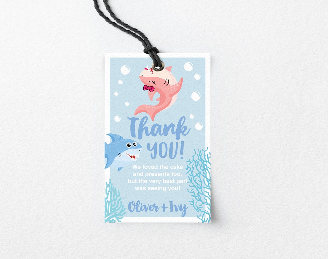 Twin Baby Shark, Twin Shark, Sibling Shark Goodie Bag Tag, Baby Shark ...