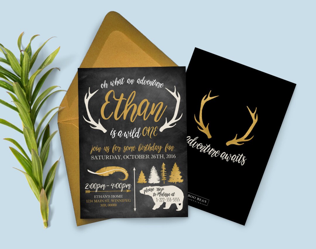 Gold Wild One First Birthday Invitation | Chalkboard Invitation ...