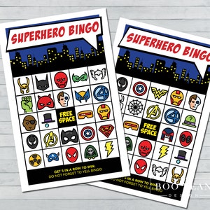 Superhero Birthday Bingo Printable Game Superhero Birthday Game Hero ...