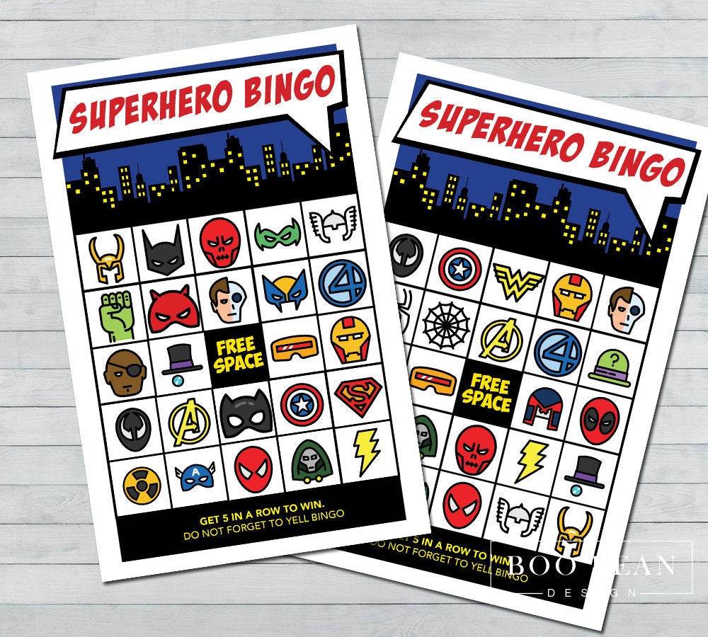 Superhero Birthday Bingo Printable Game Superhero Birthday - Etsy