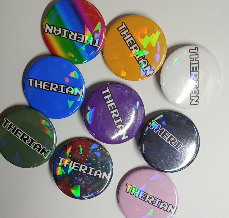 Therian Sparkly Pin Badge, Holographic Badge, Furry Accessory ...