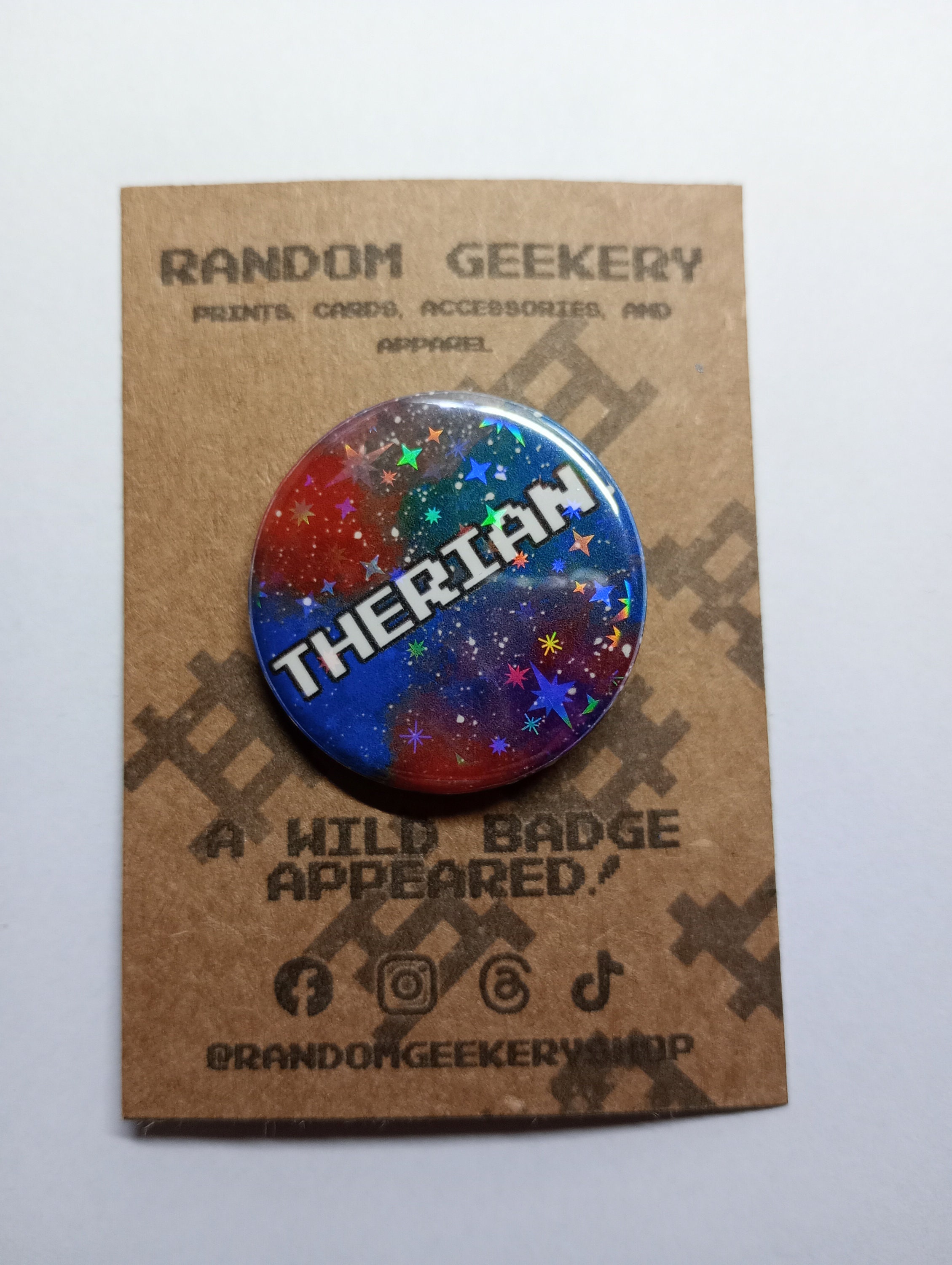 Therian Sparkly Pin Badge, Holographic Badge, Furry Accessory ...
