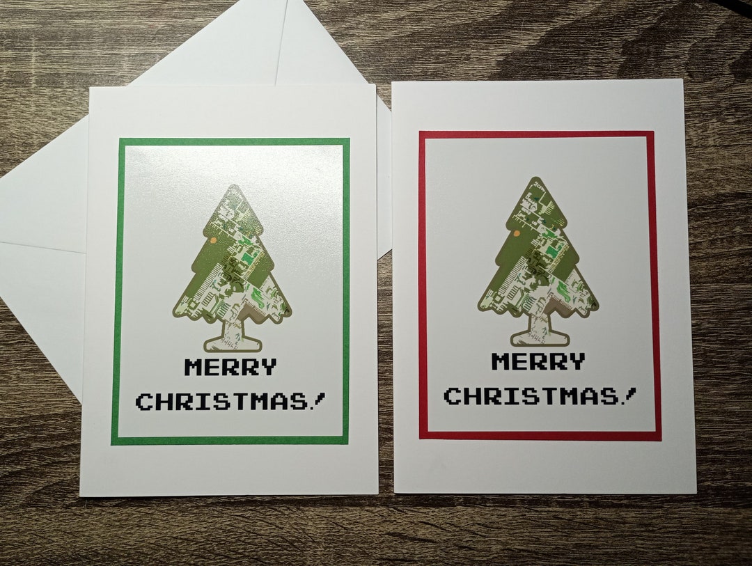 Geeky Christmas Card, Nerdy Festive Greeting, Christmas Tree, Computer ...