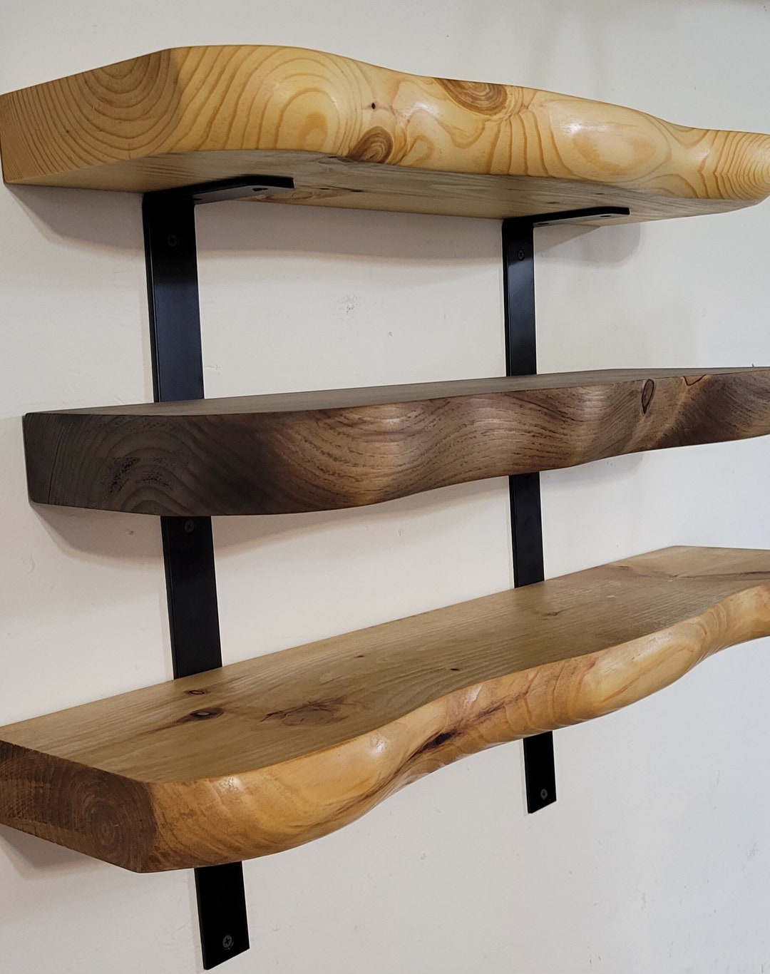 Hand Carved Rounded Edge Solid Wood Shelf With Iron Brackets - Etsy