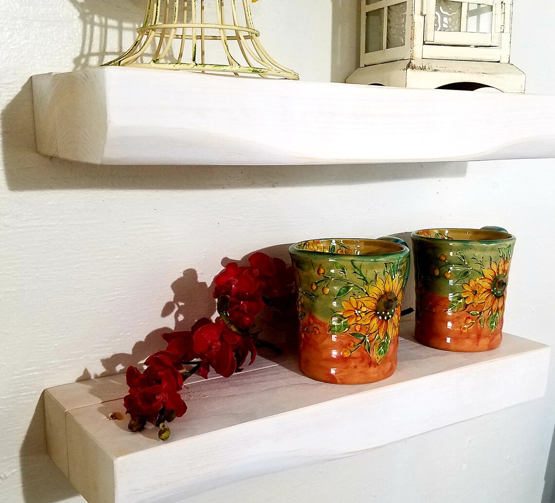 Set of 2 18 Rustic Curved Edge Solid Wood Floating | Etsy