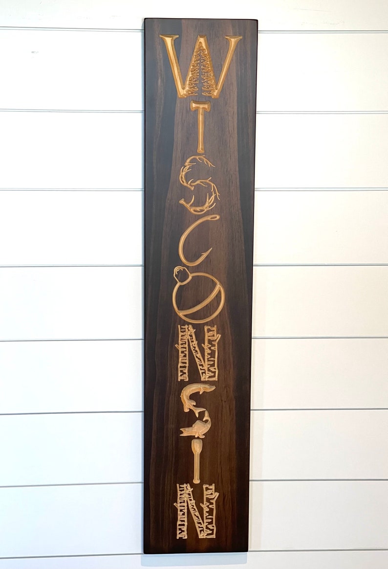 Carved Wooden Sign Wisconsin Cabin Sign WI Sign Wooden - Etsy