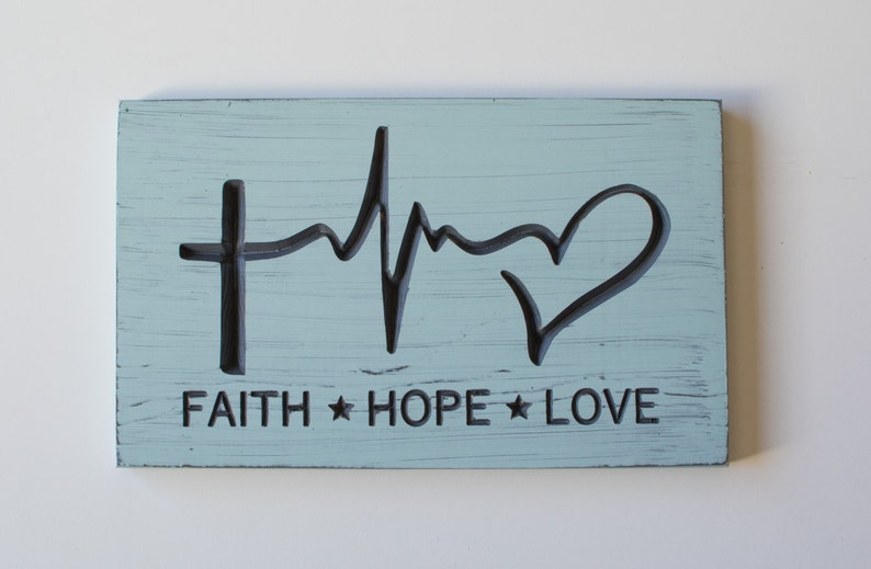 Faith Hope Love Carved Wooden Sign - Etsy