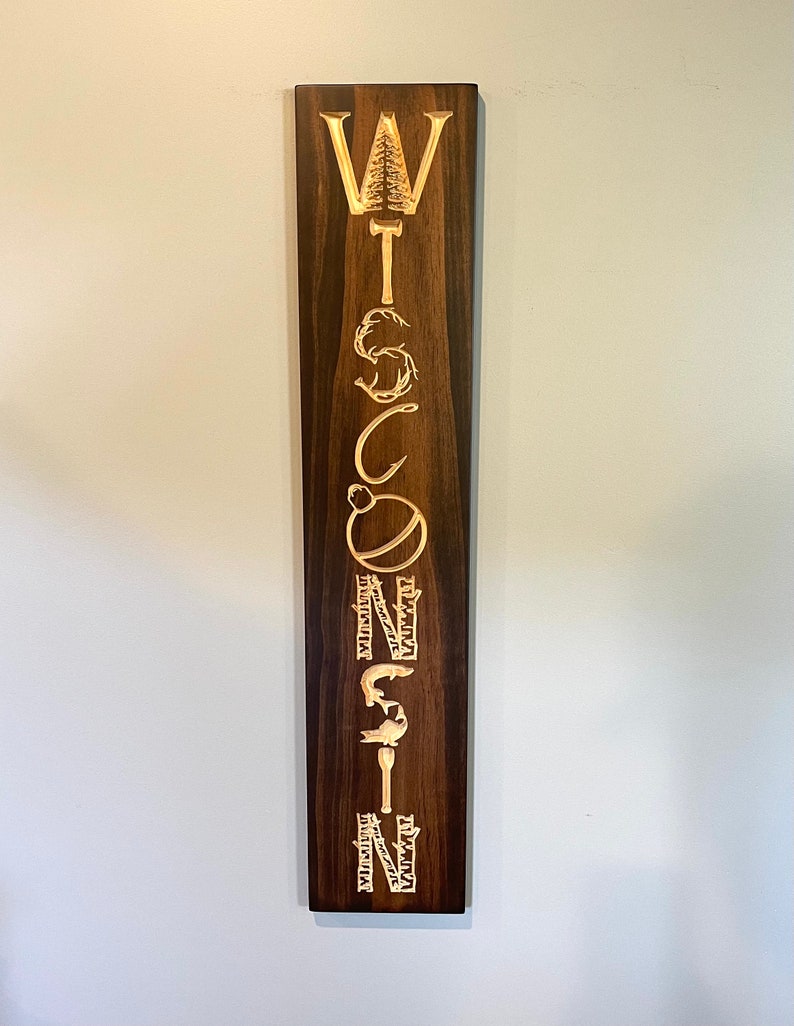 Carved Wooden Sign Wisconsin Cabin Sign WI Sign Wooden - Etsy