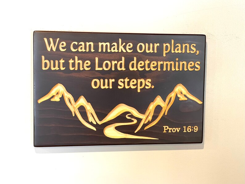 Carved Wooden Sign Religious Sign for Homes Proverbs 16 9 - Etsy
