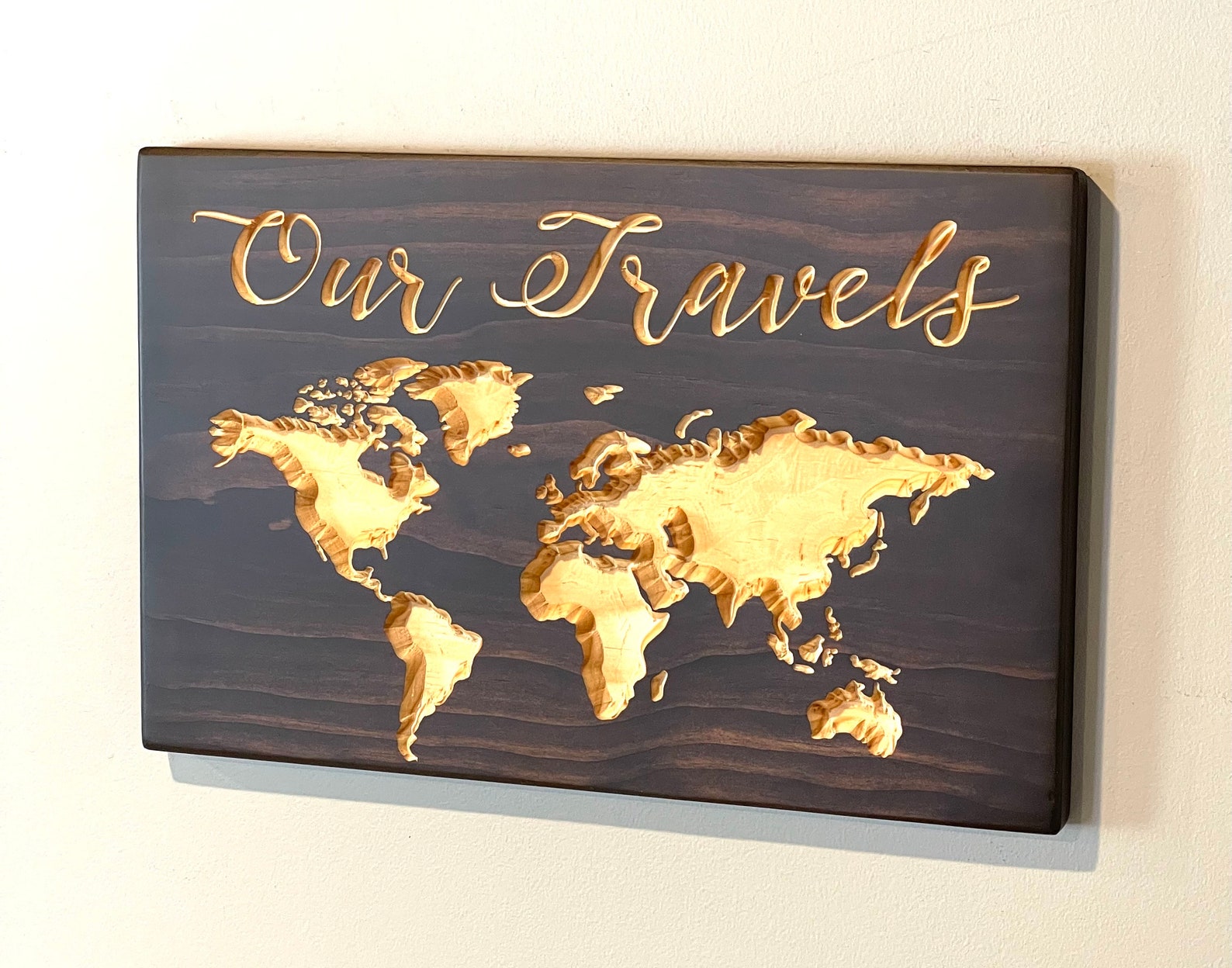 Our Travels - Carved Wood Sign - Travel Collage - Engraved Sign - World ...