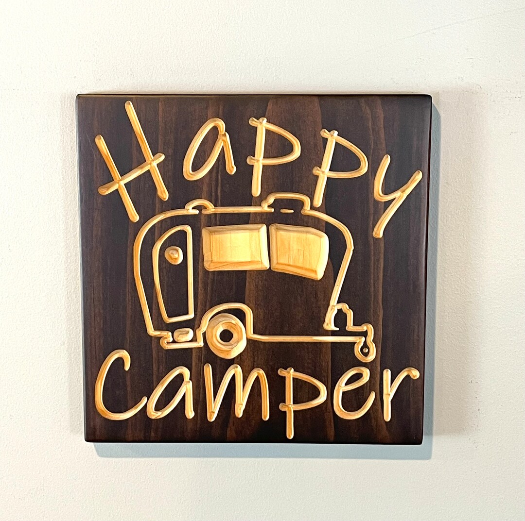Carved Wood Sign Camper Sign Wooden Sign Camper Decor Happy Camper Sign ...