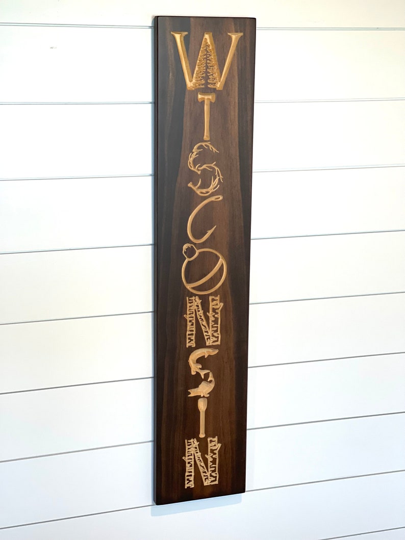 Carved Wooden Sign Wisconsin Cabin Sign WI Sign Wooden - Etsy