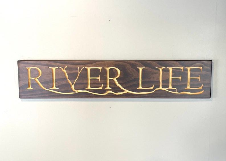 Carved Wooden Sign - River Sign - Carved Wood Plaque - Cottage Sign ...