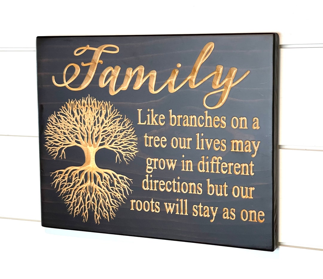 Carved Wood Sign -family Tree - Engraved Sign - Family Roots Sign ...