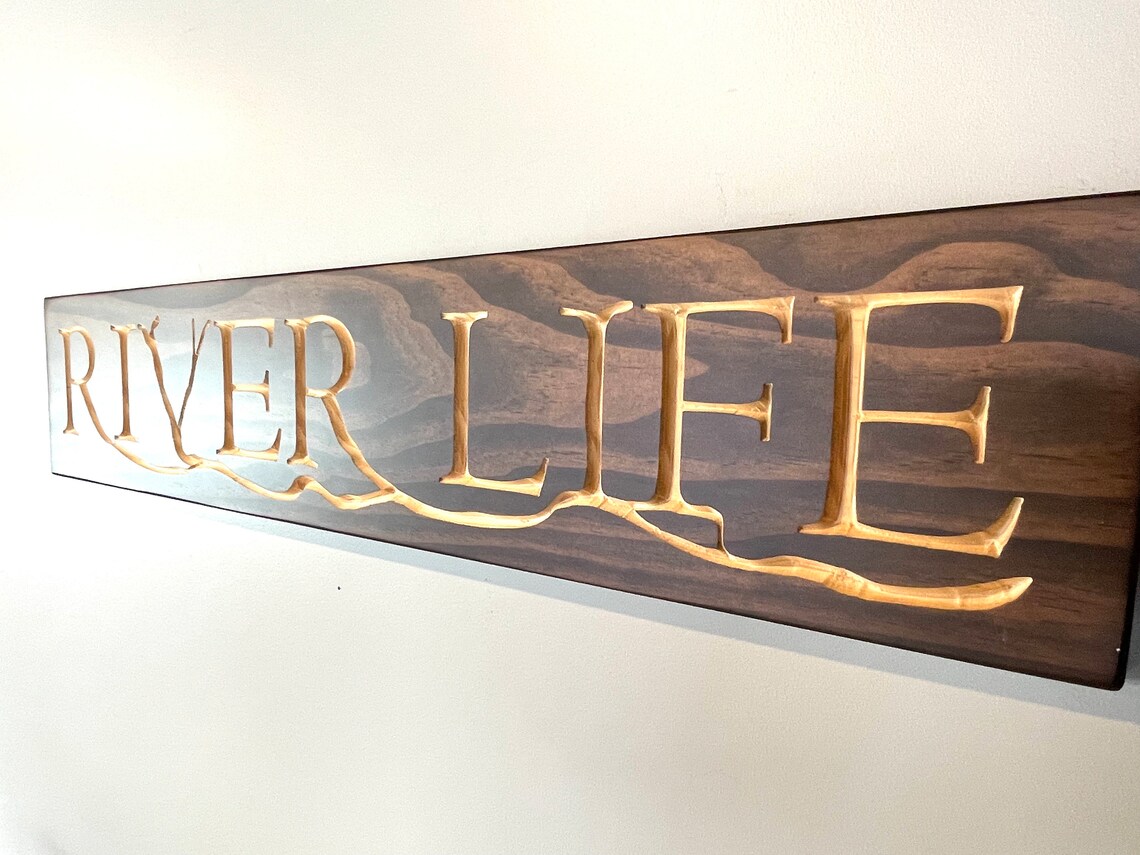 Carved Wooden Sign - River Sign - Carved Wood Plaque - Cottage Sign ...