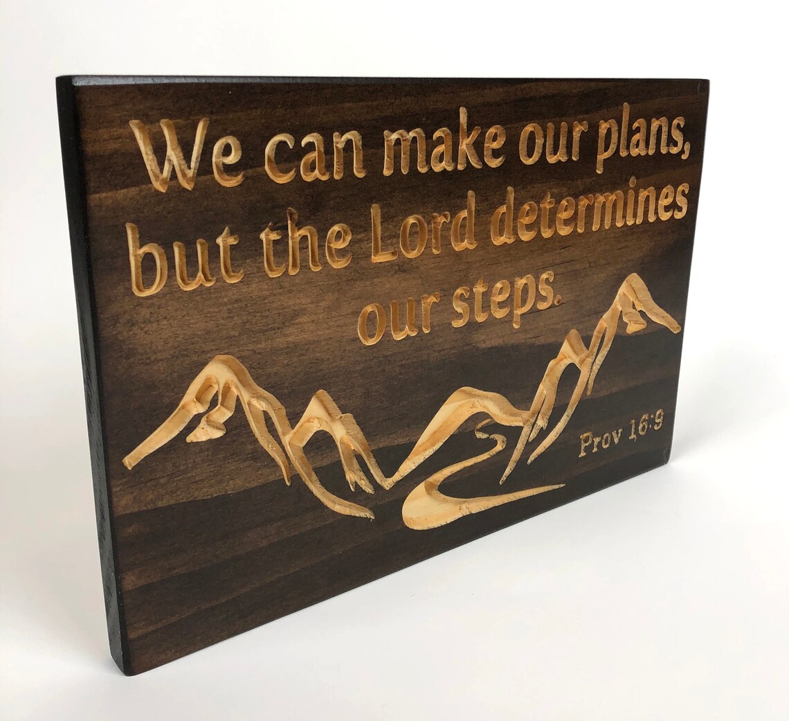 Carved Wooden Sign Religious Sign for Homes Proverbs 16 9 - Etsy