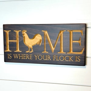 Flock Home-home Carved Wooden Signs-chicken Sign-wood Decor Signs- Coop ...