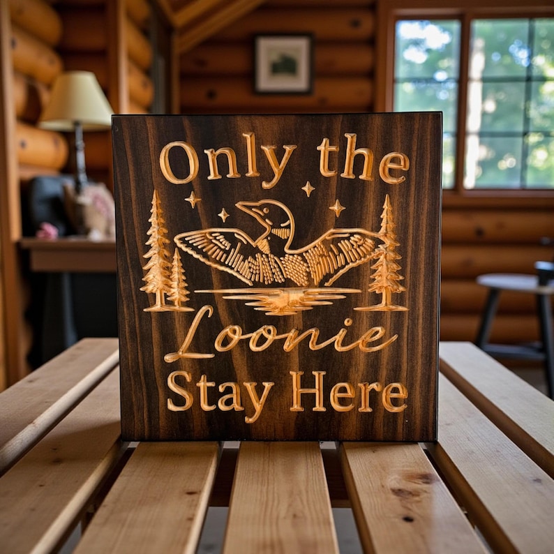 Only the Loonie Stay Here Sign | Loon Cabin Decor | Rustic Lake House ...