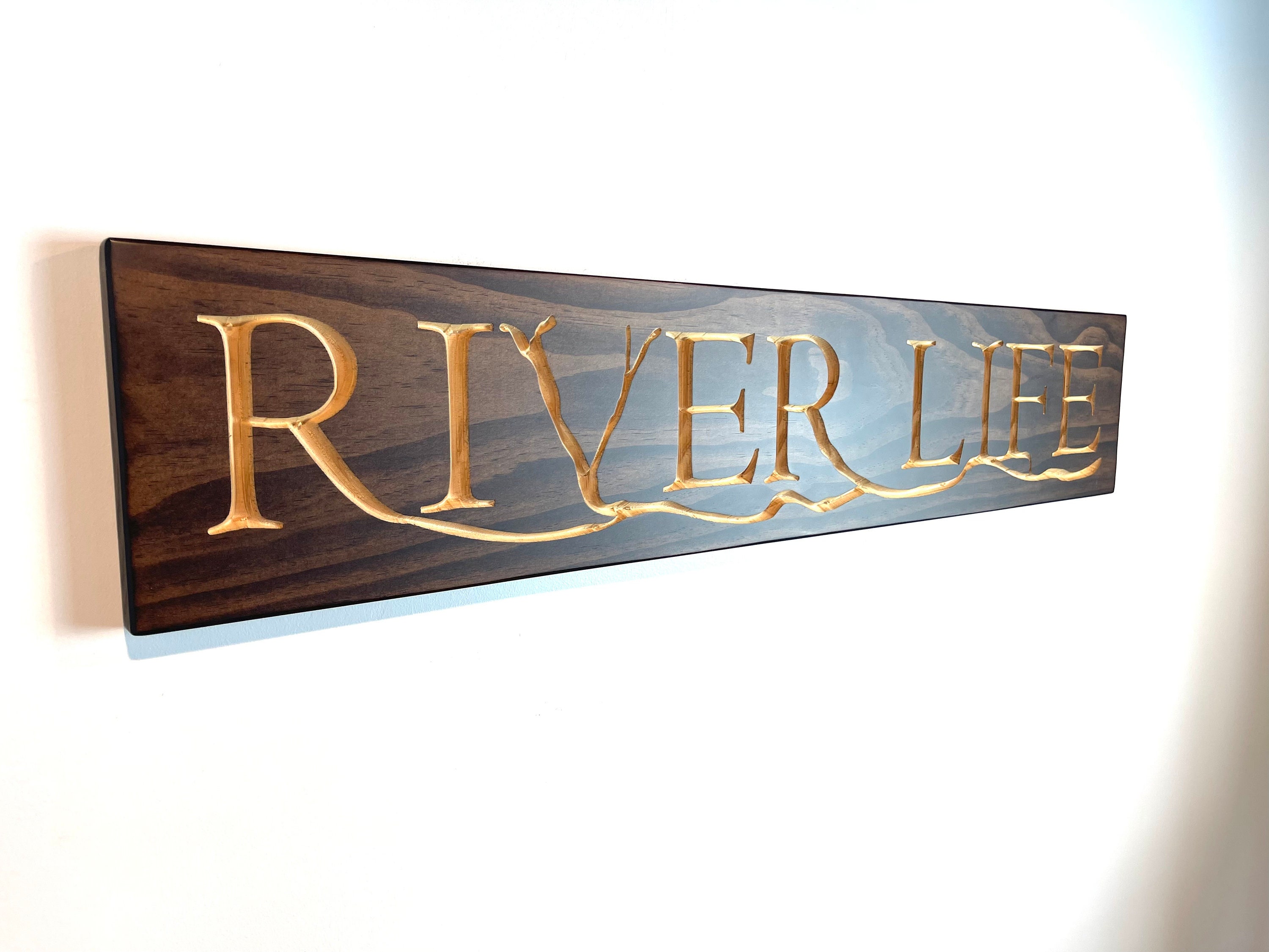 Carved Wooden Sign - River Sign - Carved Wood Plaque - Cottage Sign ...