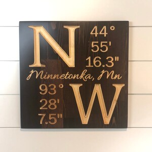 Carved Wooden Sign latitude Longitude Coordinates Sign Address Sign Gps ...